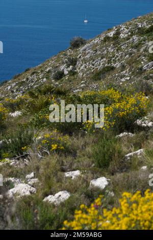 Views of the Montgo mountain between the towns of Denia and Javea in ...