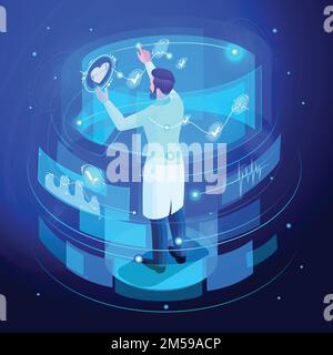 Isometric doctor works on a virtual screen, monitors, set 5, remote ...