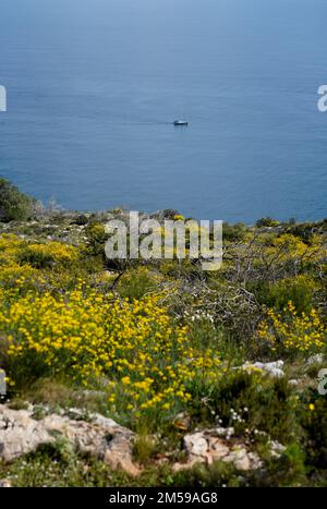 Views of the Montgo mountain between the towns of Denia and Javea in ...