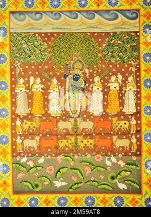 Lord Srinathji Nathdwara pichwai artwork painting Stock Photo - Alamy