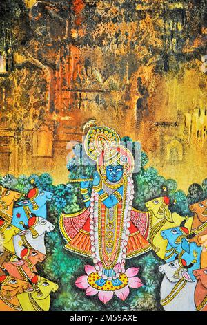 Lord Srinathji Nathdwara pichwai artwork painting Stock Photo - Alamy