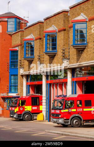 Fire brigade station with fire engines, Islington, London UK Stock ...