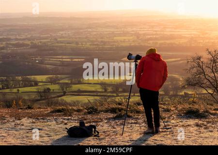 England, Dorset, Lambert's Castle, Photographer photographing the ...