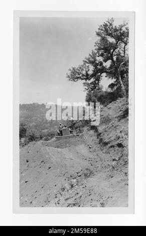 Original caption: "Santa Ysabel. Side hill cut and start of dry masonry ...