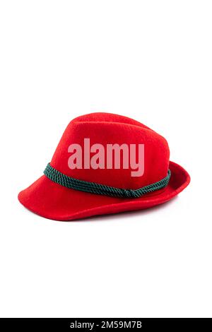 Felt Tyrolean hat on white. Ocktoberfest Bavarian red hat Stock Photo ...