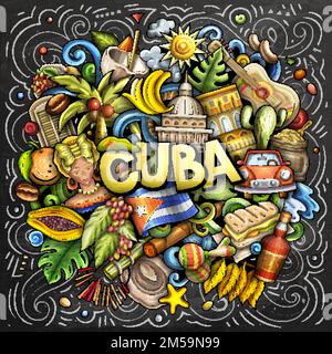 Cuba cartoon doodle illustration. Funny Cuban design Stock Vector Image ...