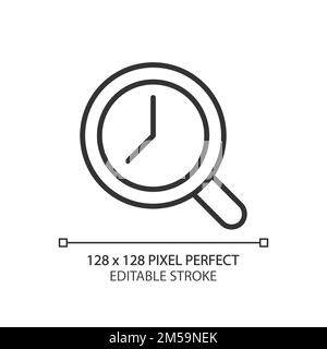 Magnifying glass with clock pixel perfect white linear icon for dark theme Stock Vector Image ...