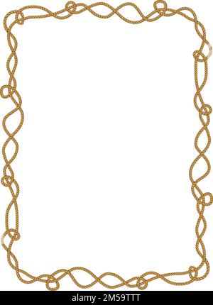 Rectangular frame made of tangled rope isolated on white background ...