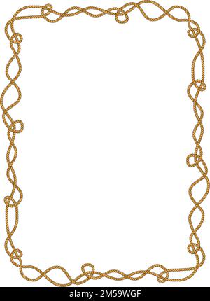 Rectangular frame made of tangled rope isolated on white background ...