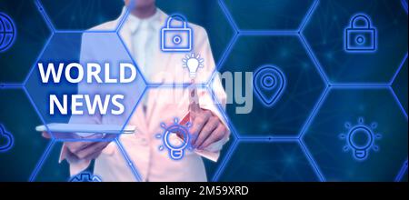 Text showing inspiration World News. Concept meaning global noteworthy ...