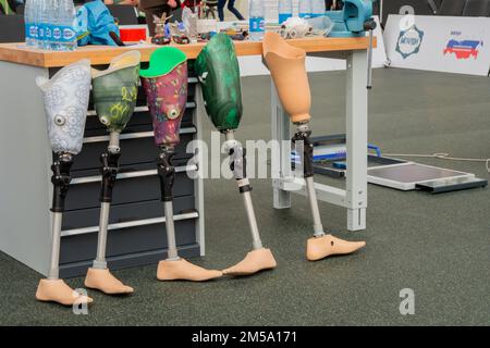 Row of modern prosthetic legs at medical exhibition Stock Photo - Alamy