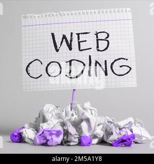 Hand writing sign Web Coding. Business showcase work involved in ...