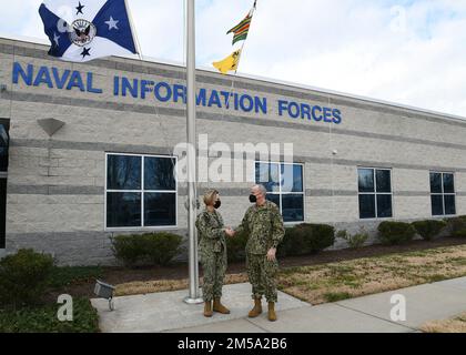 Vice Adm. Kelly Aeschbach, commander of Naval Information Forces gives ...