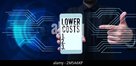 Text caption presenting Lower Costs, Internet Concept the business sets ...