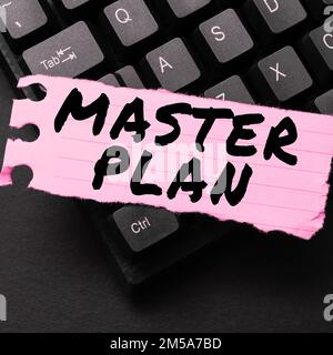 Text caption presenting Master Plan, Word Written on dynamic long-term ...