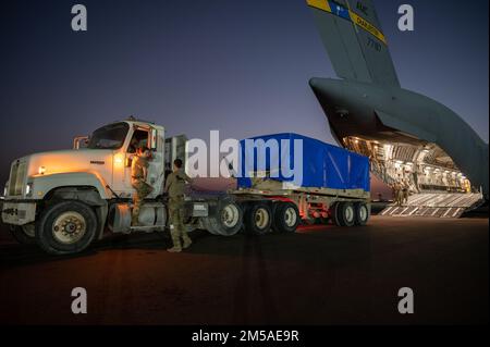 U.S. Air Force loadmasters assigned to the 816th Expeditionary Airlift ...