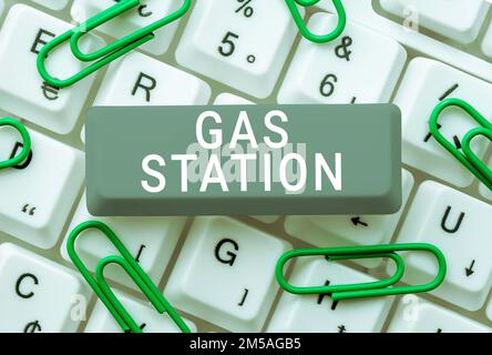 Text sign showing Gas Station, Concept meaning for servicing motor ...