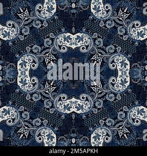 Retro indigo floral bandana 2 tone patterned fabric background ...