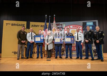 Col. Brent Clemmer, commander of 7th Brigade Army ROTC, presents the ...