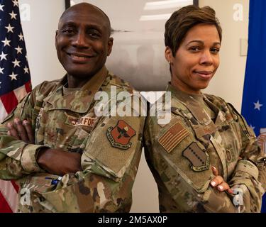 U.S. Air Force Col. Derek Salmi, left, 60th Air Mobility Wing commander ...