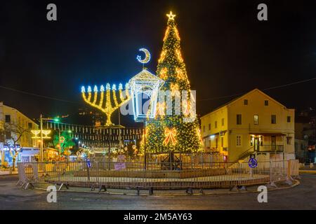 Haifa, Israel - December 23, 2022: View of the street and buildings, in ...
