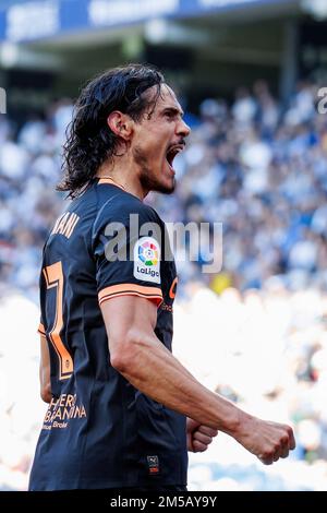 BARCELONA - OCT 2: Cavani celebrates after scoring a goal during the La ...