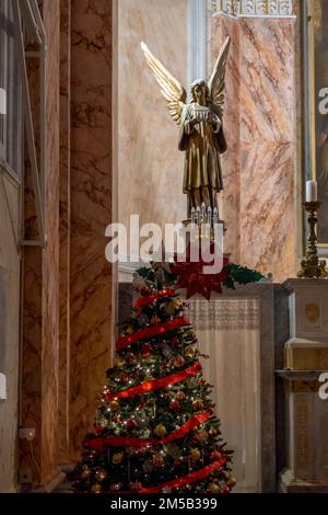 An illuminated Christmas tree displayed inside the Holy Trinity ...