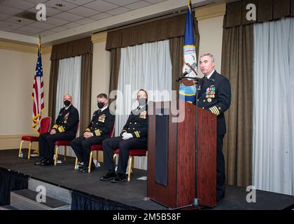 Capt. Brian Hogan, commodore, Submarine Squadron Eight, delivers ...