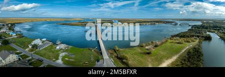 Aerial view of Fort Macomb ruined brick fort in Louisiana with two ...