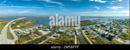 Aerial view of Fort Pike National Historic Monument brick fort and ...