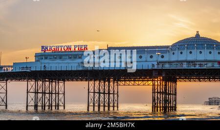 A beautiful Twilight sunset with a warm reddish tone at Brighton Pier ...