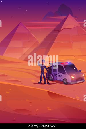 Policeman catch thief in desert in Egypt. African sand desert landscape ...