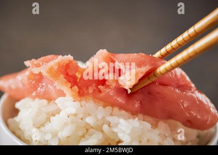 salted pollack roe with steamed rice Stock Photo - Alamy