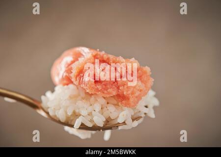 salted pollack roe with steamed rice Stock Photo - Alamy