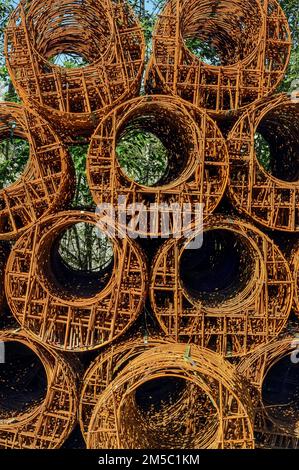 Rusted reinforcing steel with green foliage, Kempten, Allgaeu, Bavaria ...