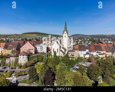 Aerial view of the town of Engen with the Church of the Assumption of ...