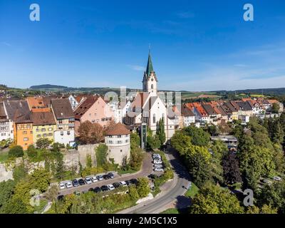 Aerial view of the town of Engen with the Church of the Assumption of ...