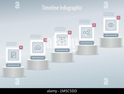 Timeline infographics design template with dates, icons and text ...