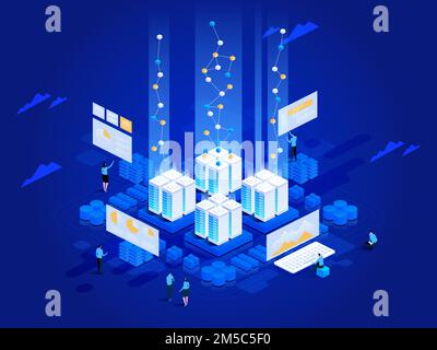 People interacting with charts and analyzing statistics. Data visualization concept. 3d ...
