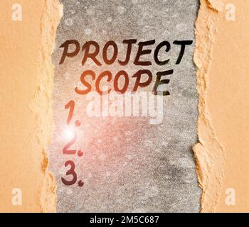 Hand writing sign Project Scope. Business showcase evaluation of work ...