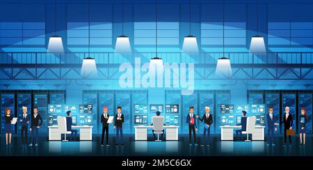 Data center room interior with server equipment. Vector cartoon ...