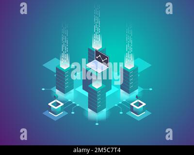 Server room rack, blockchain technology, token api access, data center, cloud storage concept ...