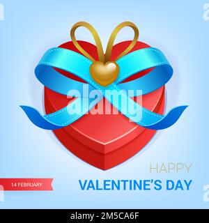 Valentines day illustration. Gift box with blue bow ribbon. Vector ...