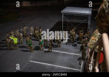 Airmen process through the personnel deployment function line at Davis-Monthan Air Force Base ...