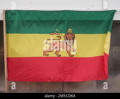 Flag of the Ethiopian Empire with the Lion of Judah symbol of the ...