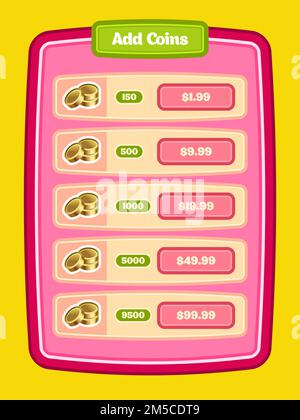 Game UI. Virtual currency bank screen. Creative concept vector ...