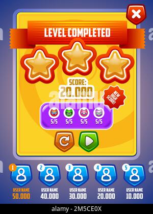 Game UI. Level Completed screen. Interface design. Vector eps 10 Stock ...