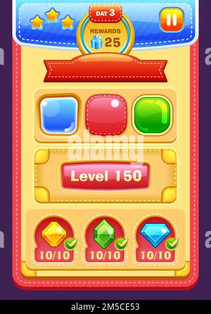 Game interface elements buttons, progress bar, icons and fields for ...