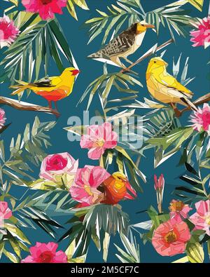 Birds, jungle and floral illustration with outlines. Pattern for ...