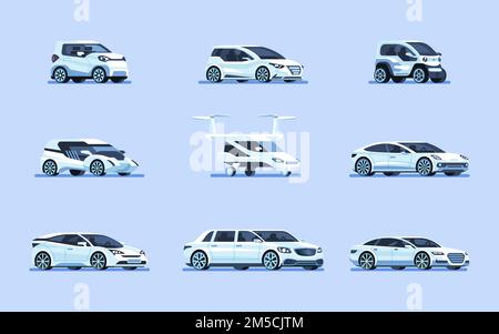 Set of self-driving cars. Driverless vehicle. Vector illustration Stock ...